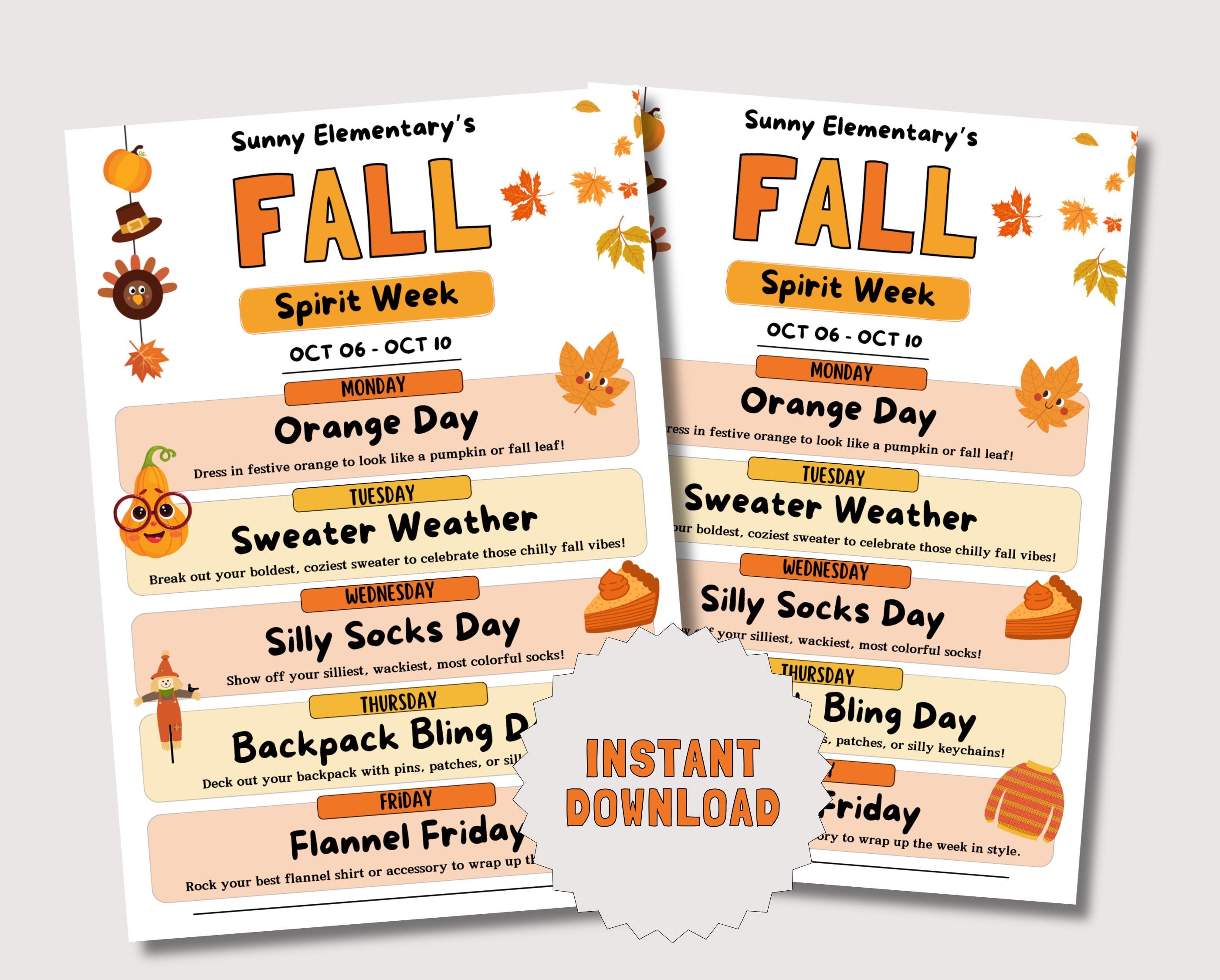 Fall Spirit Week Flyer Editable in Canva, Autumn School Spirit Week ...
