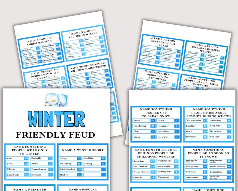 Winter Friendly Feud, Printable Winter Party Games for Kids Adults ...