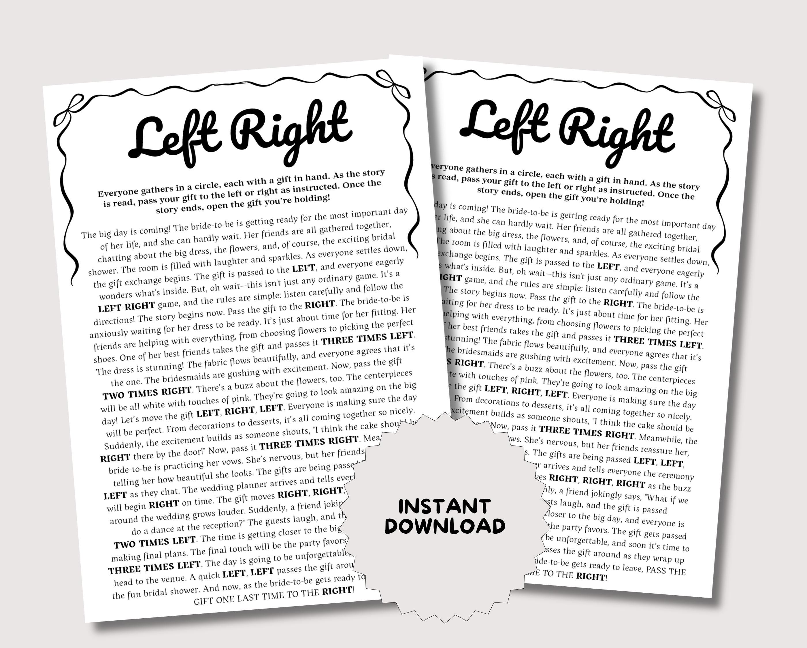 Left Right Bridal Shower Game, Bow Bridal Shower Prize Rhyme Game ...