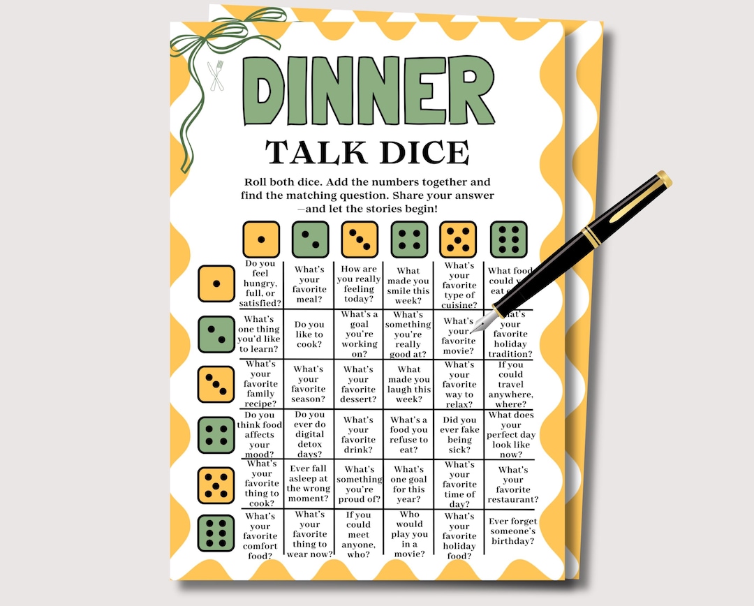 Dinner Party Talk Dice Game, Fun Dinner Table Game, Dinner Party Games ...