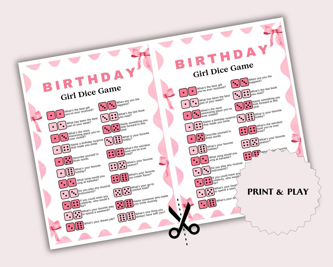 Teen Birthday Party Dice Game, Printable Sweet 16 Game, Slumber Party ...