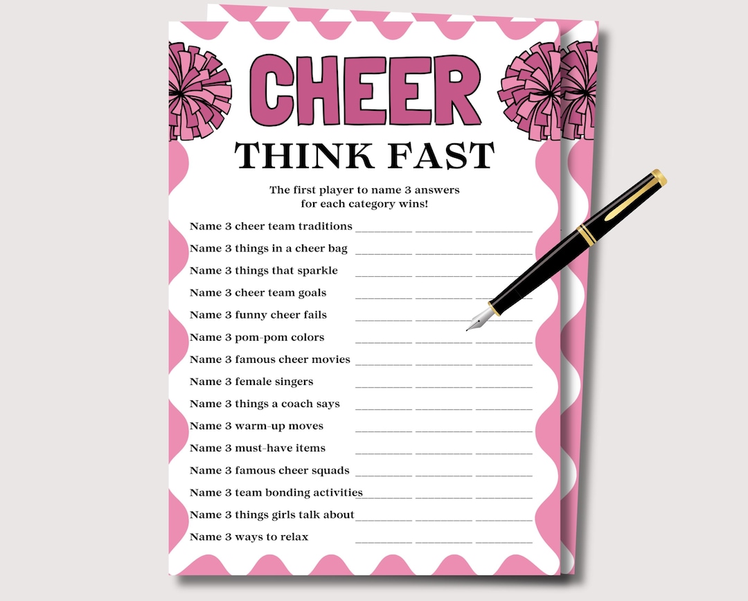 Cheer Think Fast Game, Fun Cheerleading Party Game, Cheer Bonding Game ...