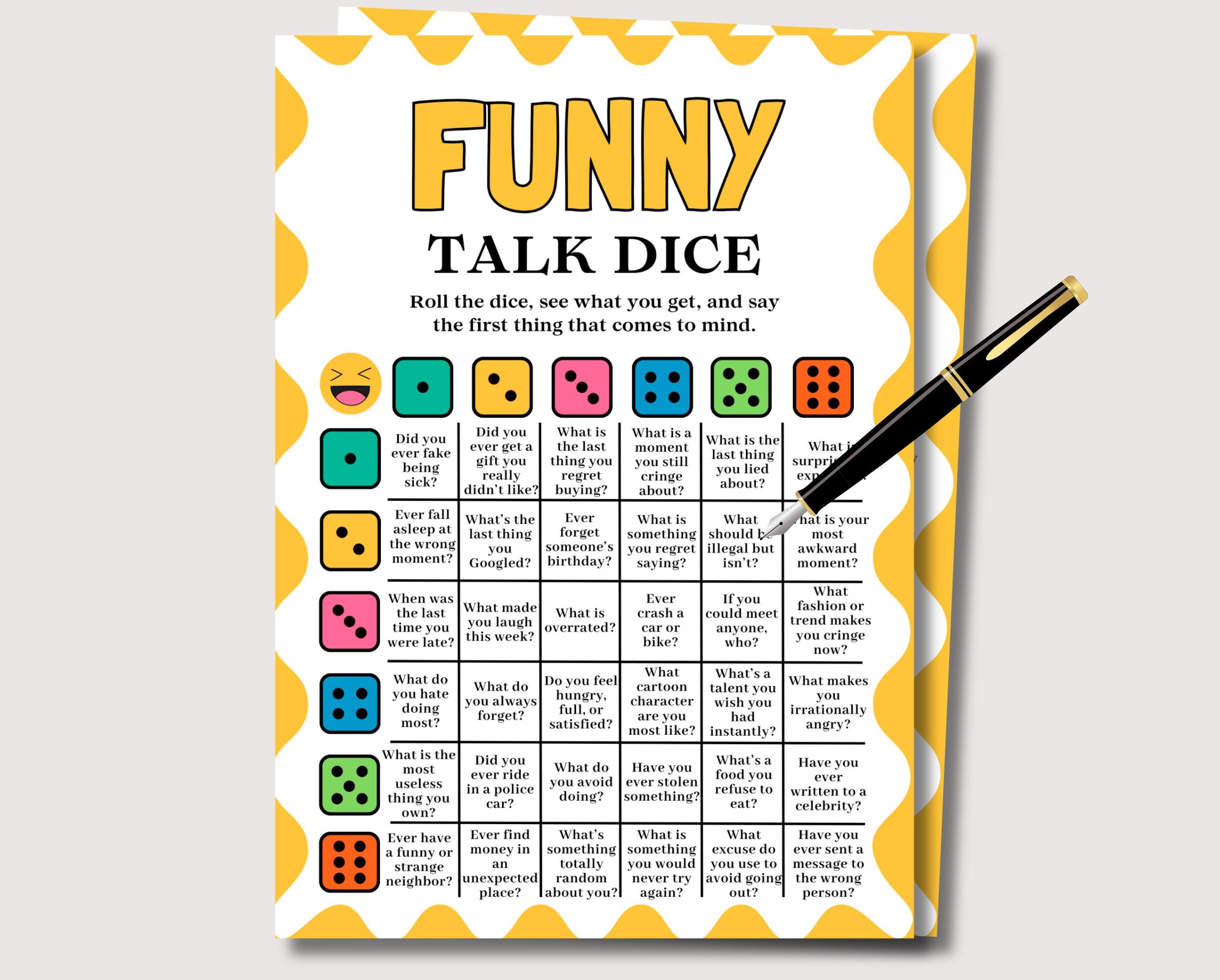 Funny Talk Dice Game, Fun Adults Printable Ice Breaker Game, Team ...