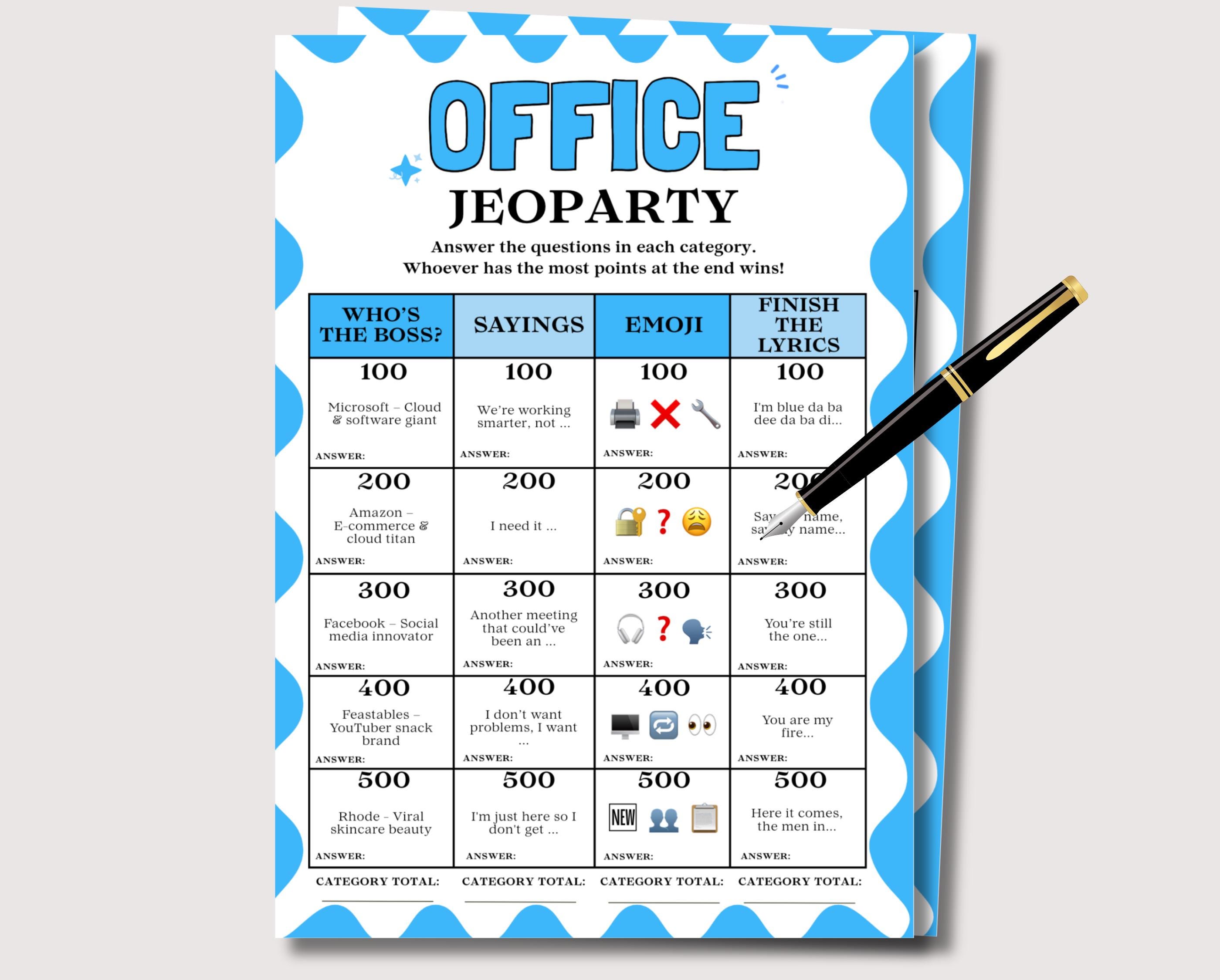 Office Jeoparty Game, Fun Printable Team Building Game for Staff ...