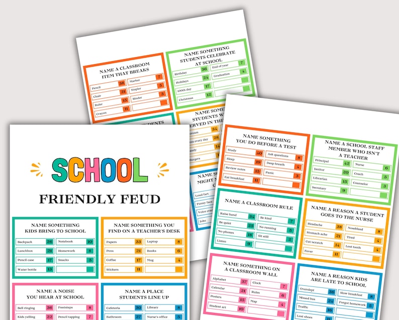 School Friendly Feud Game, Fun Printable School Classroom Activity for ...