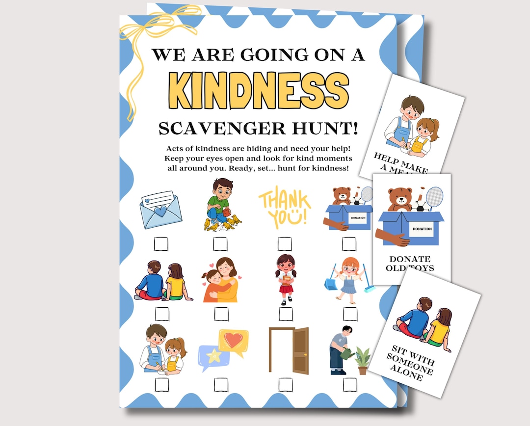 Kindness Scavenger Hunt Game, Fun Printable Kindness Activity for Kids ...