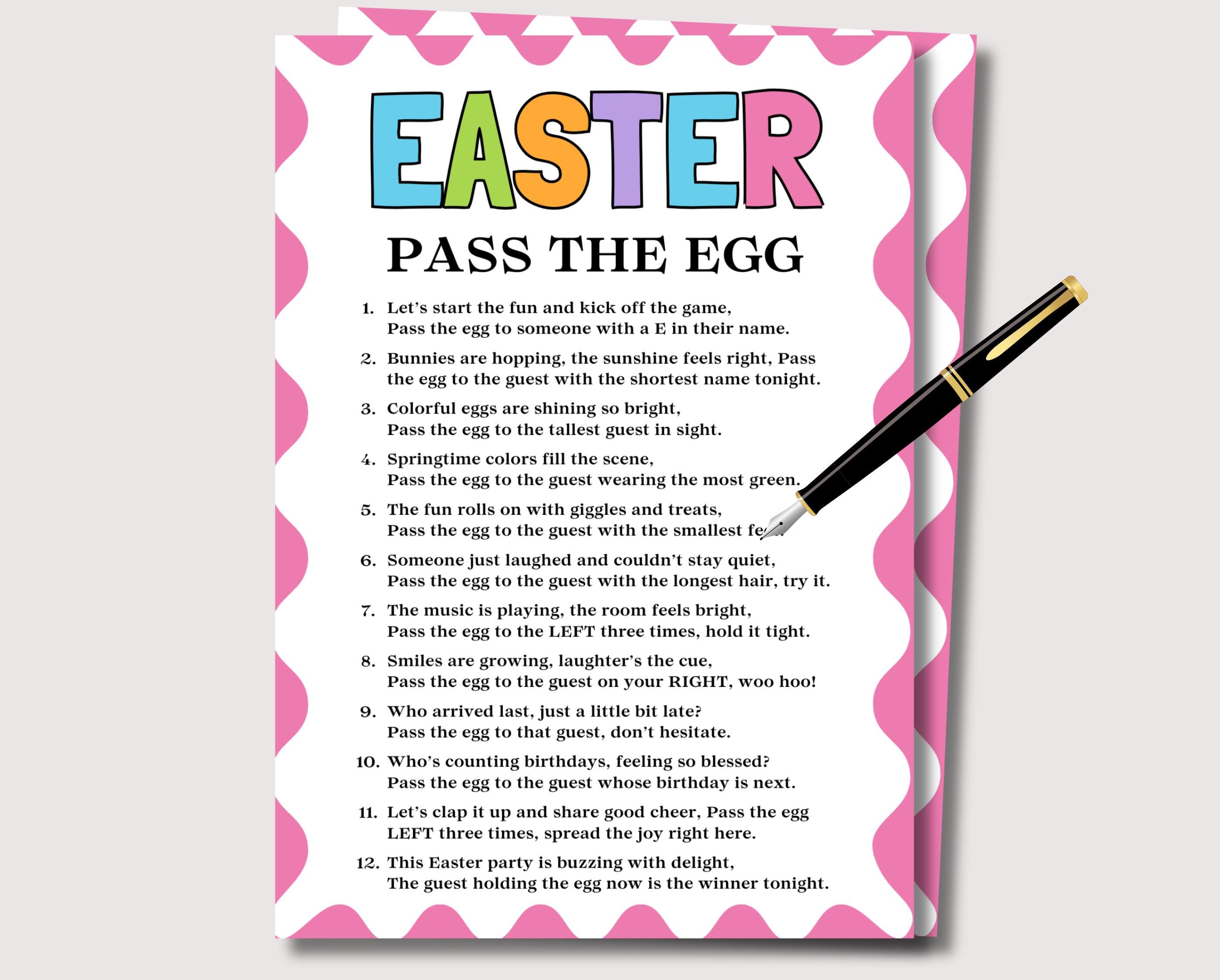 Pass the Egg Easter Game, Fun Printable Easter Activity for Kids Adults ...