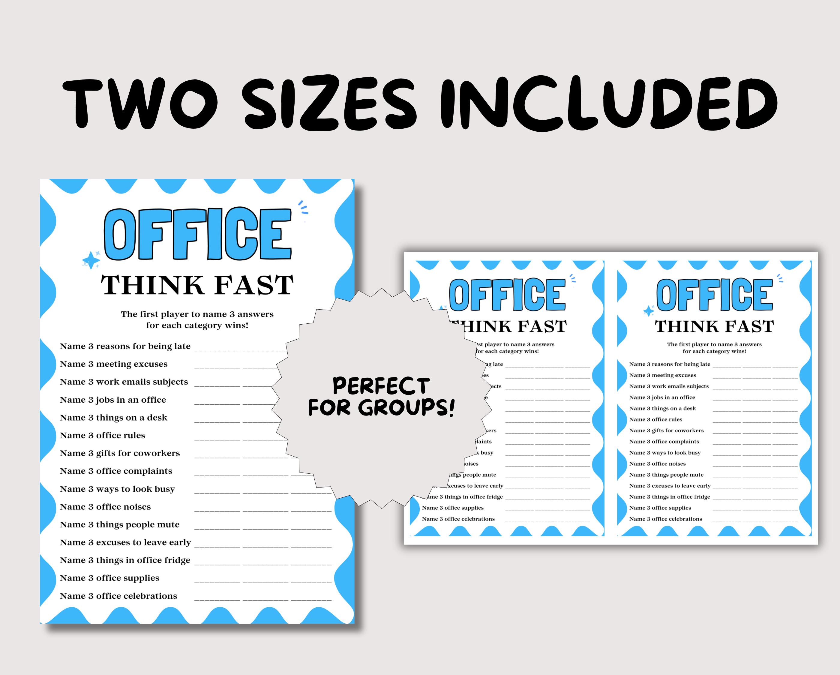 Office Think Fast Game, Fun Printable Team Building Game for Staff ...
