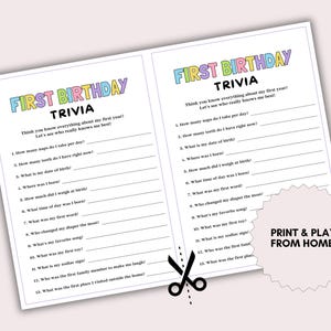 1st Birthday Trivia, First Birthday Trivia, First Birthday Game ...
