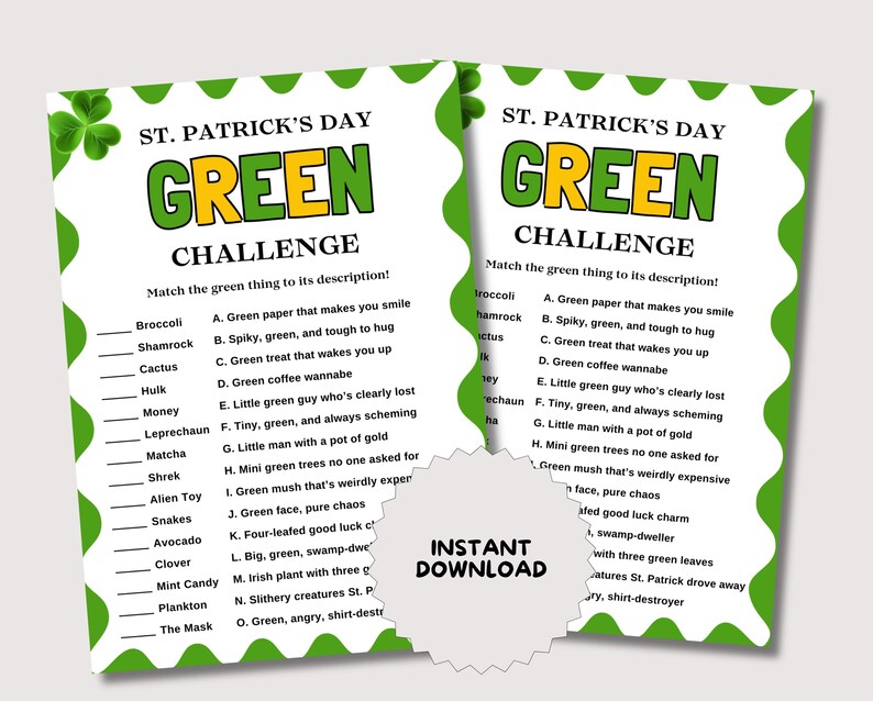 St Patrick's Day Green Challenge Game, Fun St Patricks Day Game for ...
