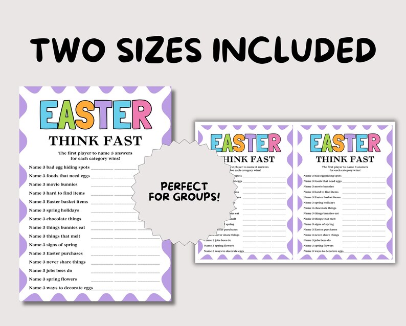 Easter Think Fast Game, Fun Easter Game for Adults Kids, Family Easter ...