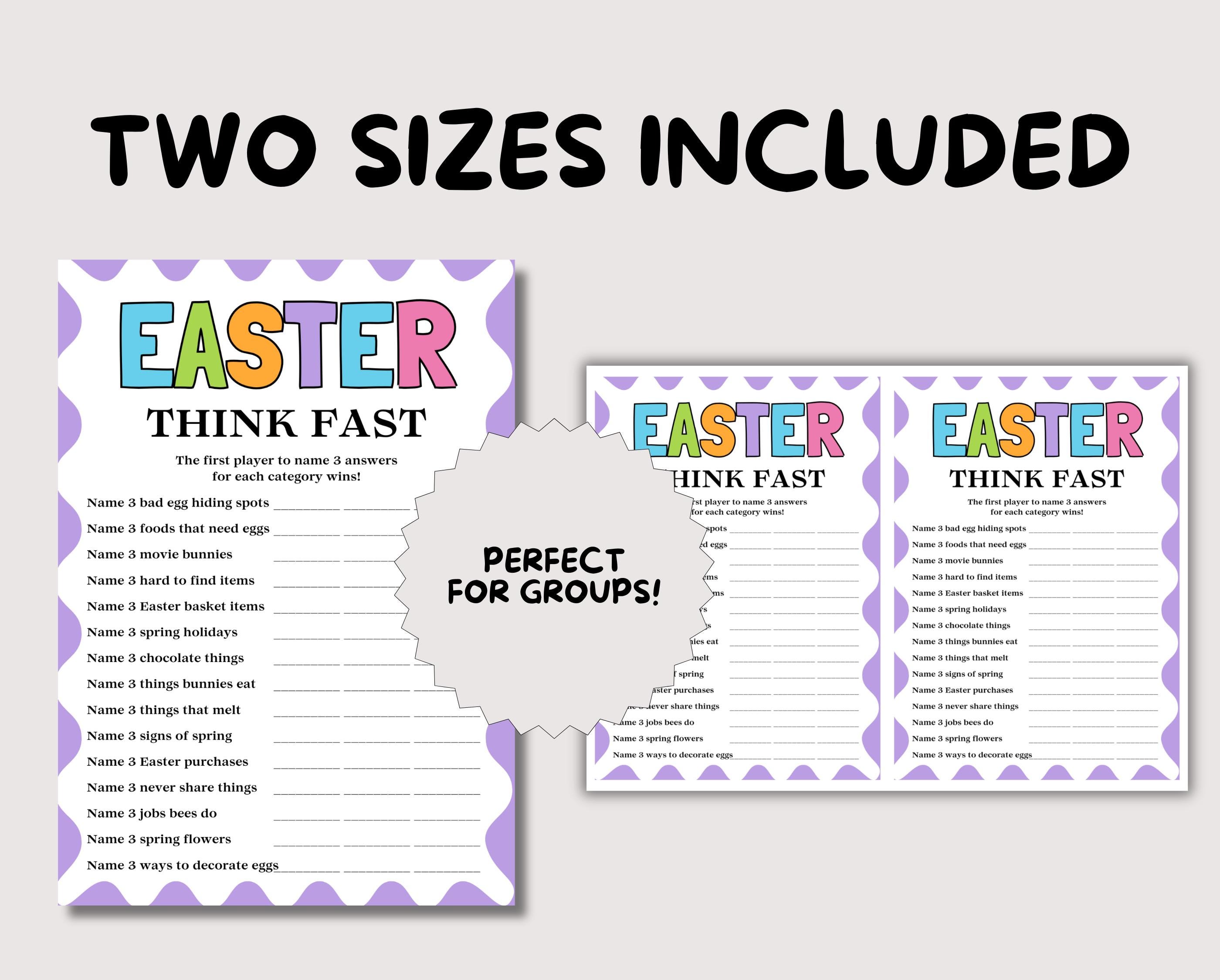 Easter Think Fast Game, Fun Easter Game for Adults Kids, Family Easter ...