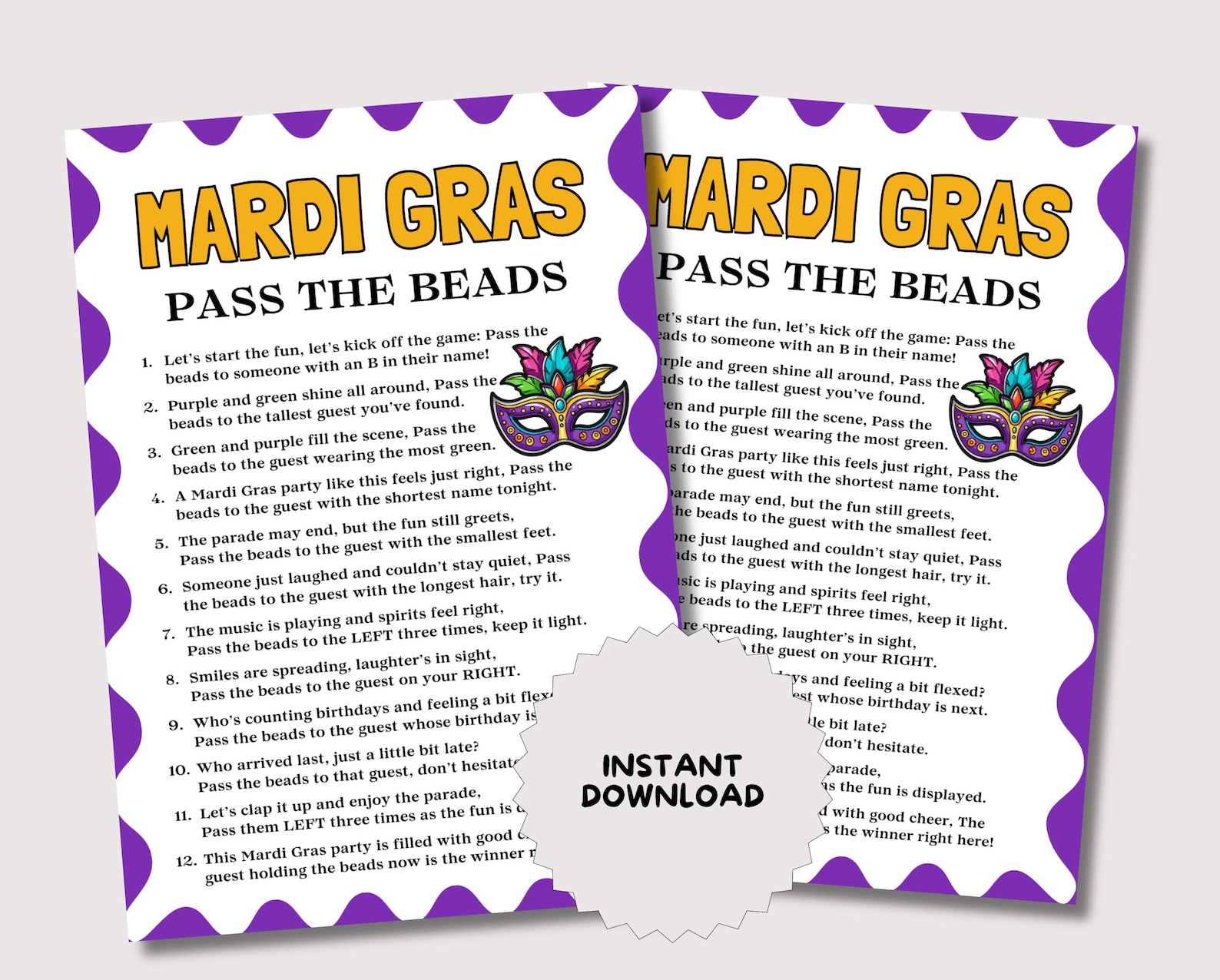Mardi Gras Pass the Beads Game, Fun Printable Mardi Gras Game for Kids ...