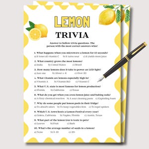 Lemon Trivia Game, Lemon Game for Kids Adults, Lemon Themed Baby Shower ...