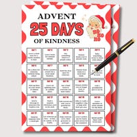 25 Days of Kindness Calendar, Printable Christmas Advent Calendar ...