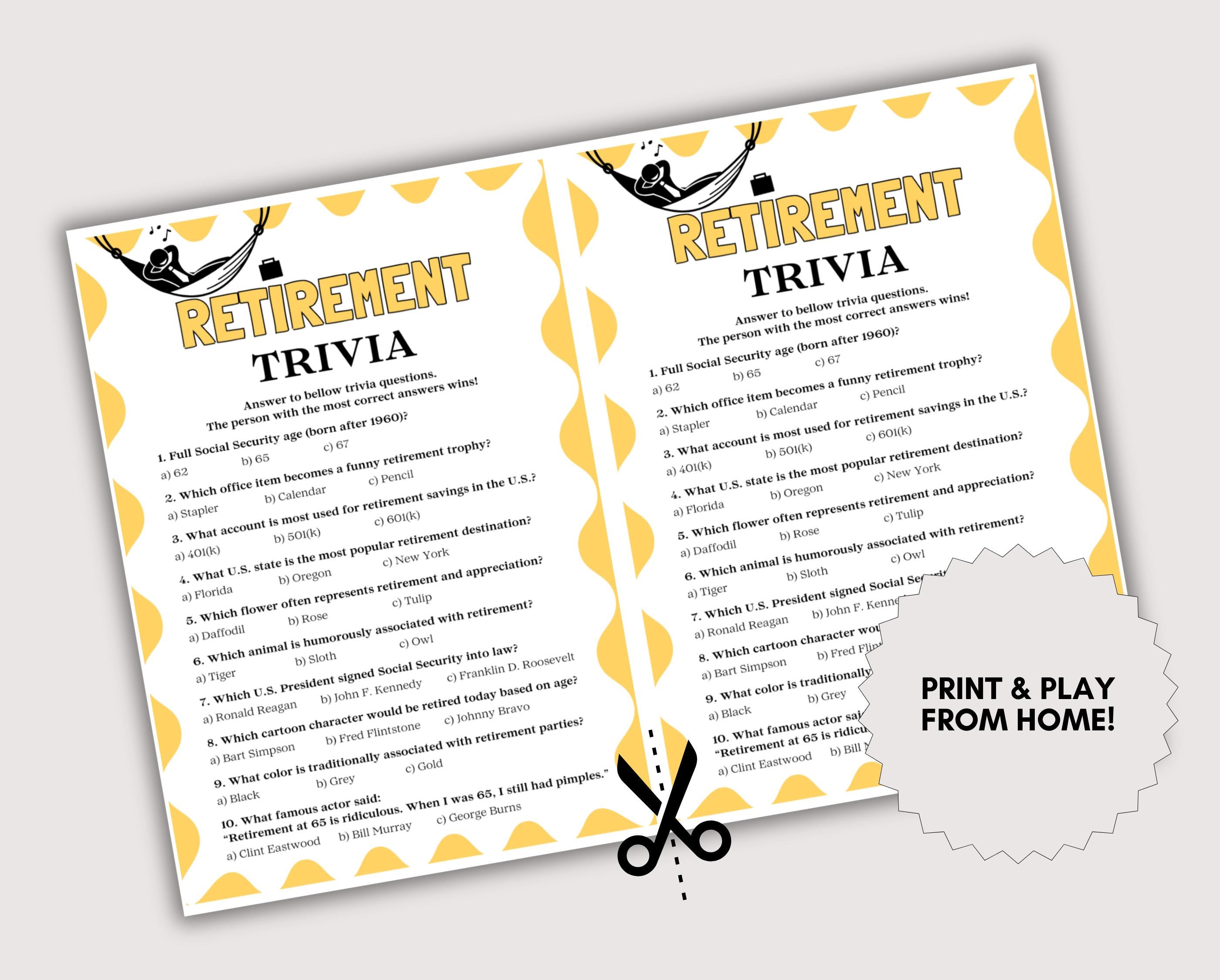 Retirement Trivia Game, Printable Retirement Games, Work Party Game for ...