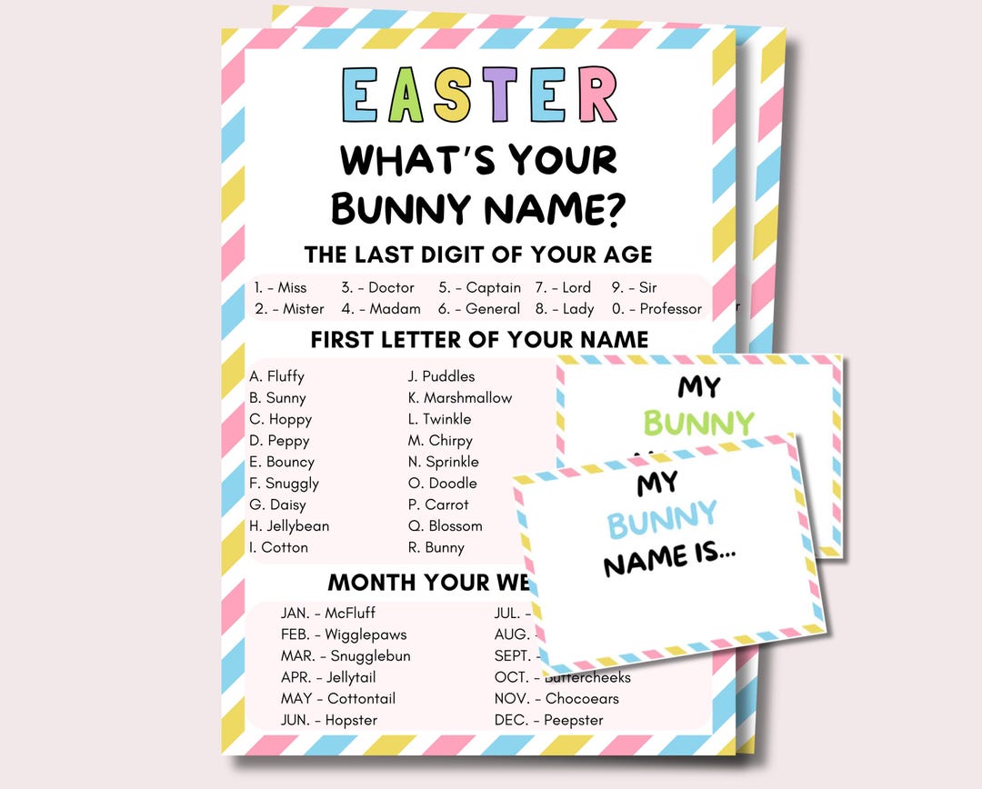 Easter Whats Your Bunny Name Game, Printable Easter Name Game, Easter ...
