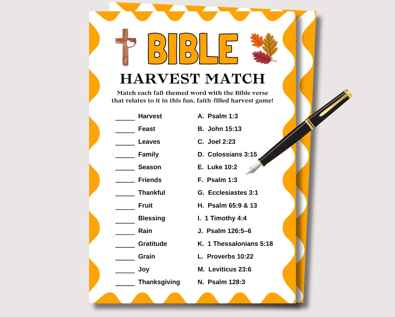 Fall Bible Harvest Match Game, Fun Fall Bible Game for Adults Kids ...