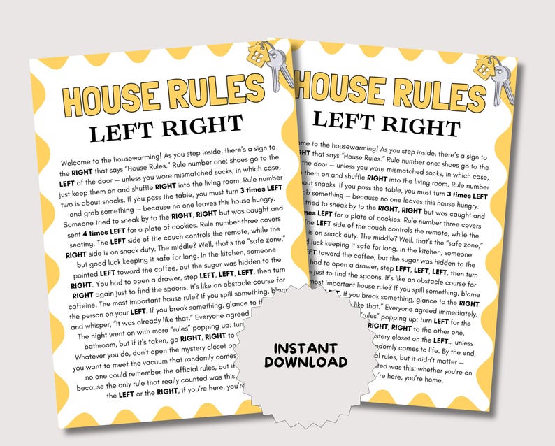 Housewarming Party Game, Fun House Rules Left Right Game, Housewarming ...