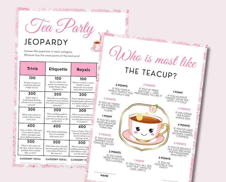 Tea Party Games Bundle, Kids Adult Tea Party Games, Spill the Tea, Tea ...