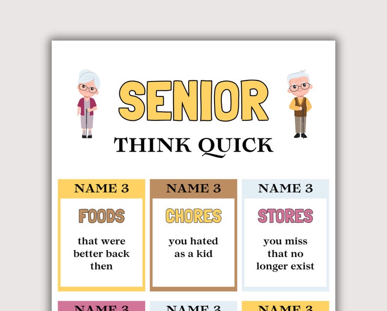 Senior Think Fast Senior Game, Fun Memory Games for Seniors Icebreaker ...