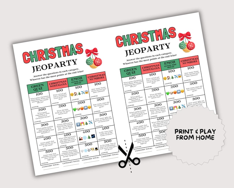 Christmas Jeopardy Game, Fun Printable Christmas Game for Adults Kids ...