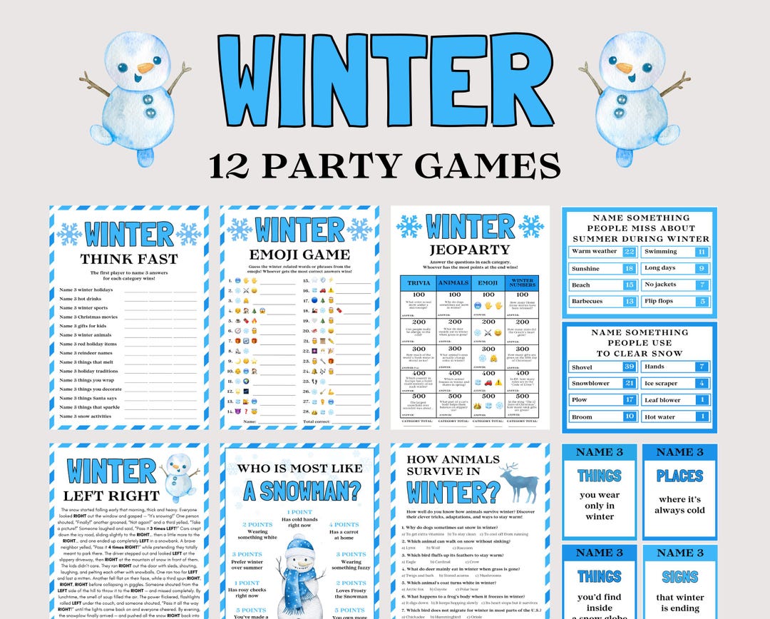 Winter Games Bundle, Fun Group Winter Party Games for Adults Kids ...