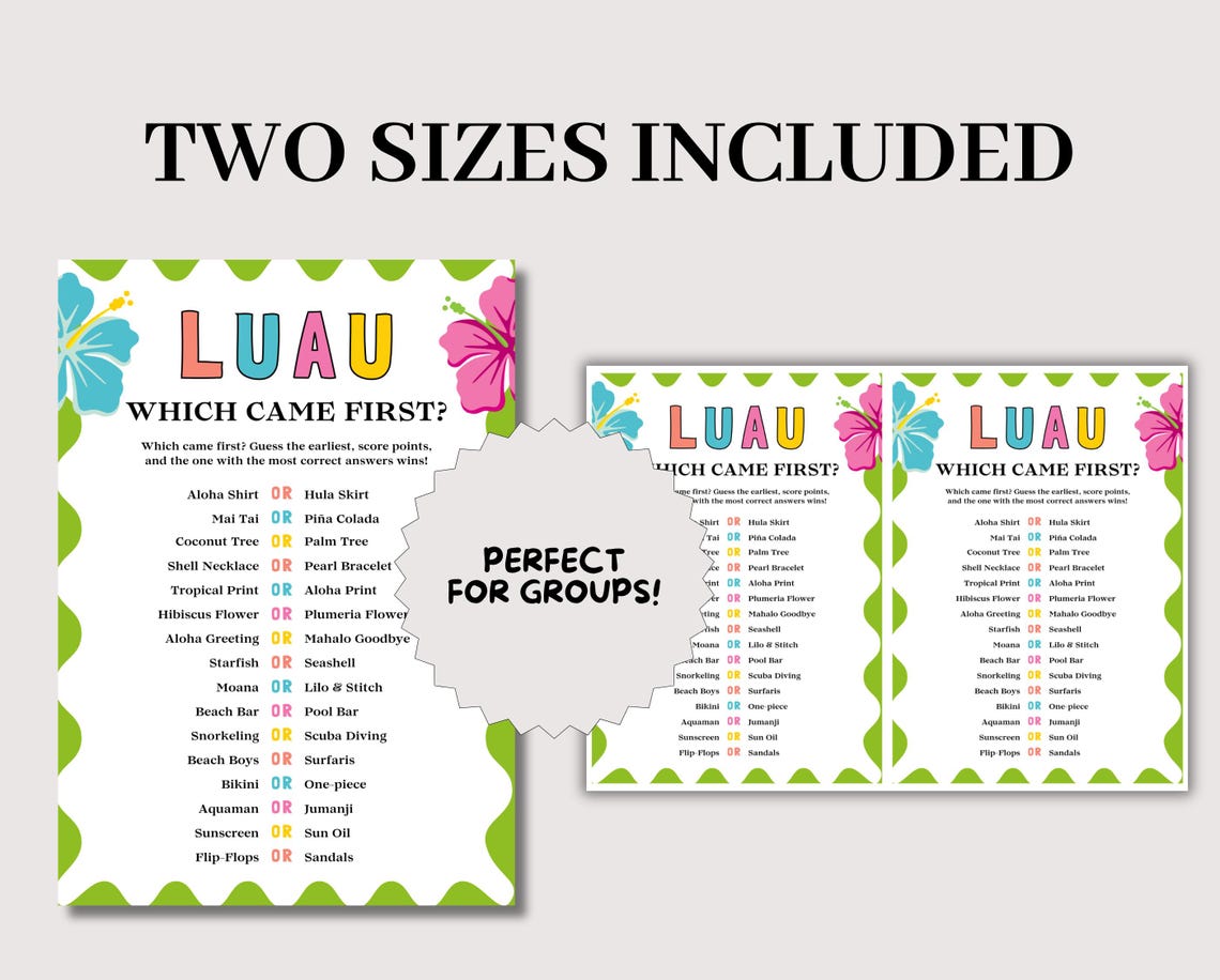 Luau Games Bundle, Luau Party Games for Kids Adults, Luau Friendly Feud ...
