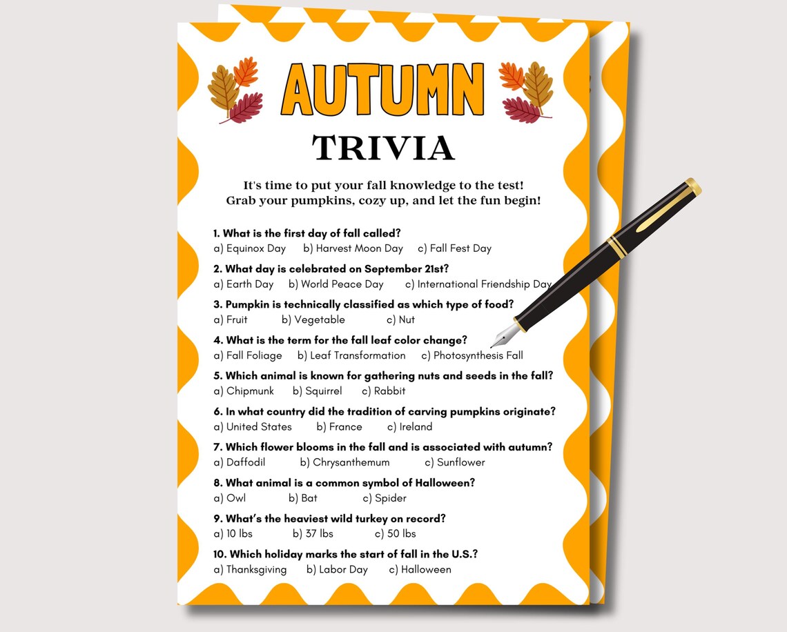 Fall Trivia Game, Printable Autumn Games for Kids Adults, Back to ...