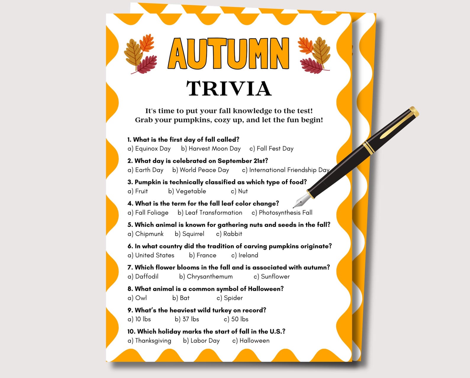 Fall Trivia Game, Printable Autumn Games for Kids Adults, Back to ...