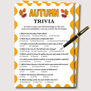 Fall Trivia Game, Printable Autumn Games for Kids Adults, Back to ...