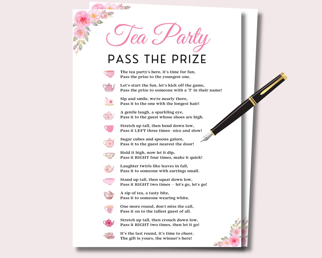 Tea Party Pass the Prize, Adult Tea Party Games for Girls Women, Tea ...