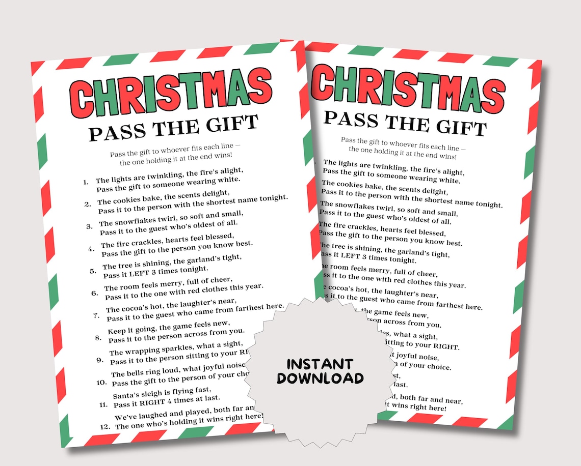 Pass the Gift, Fun Christmas Game for Adults Kids, Pass the Prize Poem ...