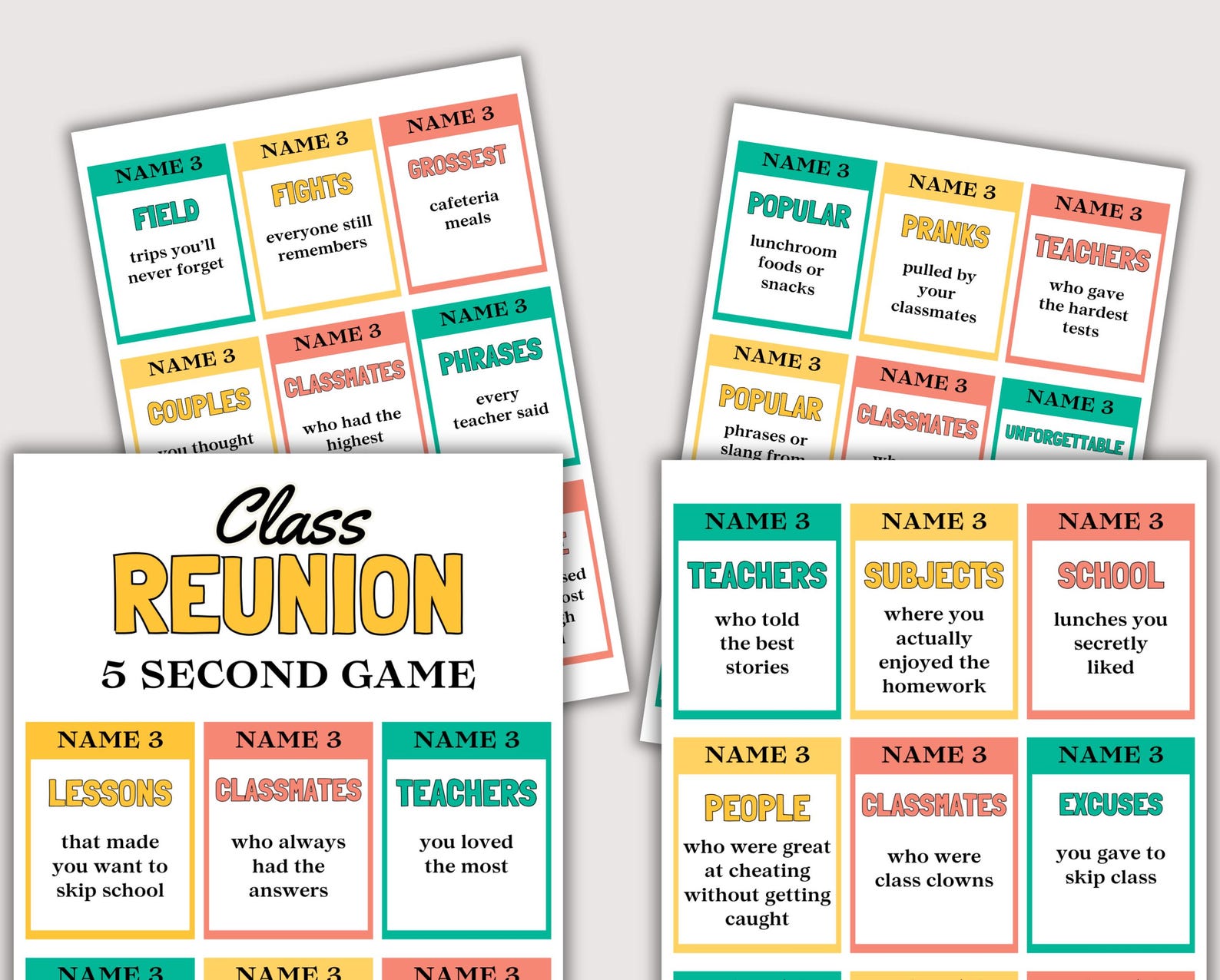 Class Reunion 5 Second Game, Fun Printable Class Reunion Game, High ...