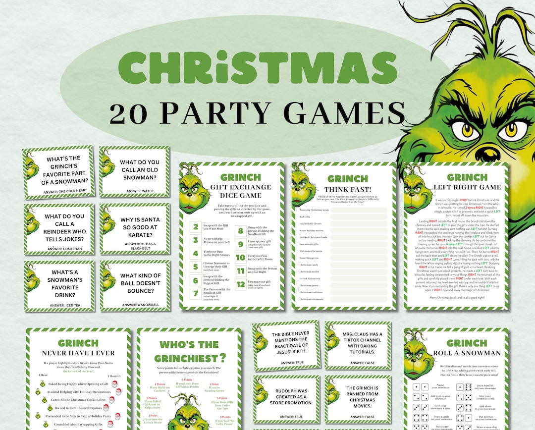 20 Grinch Games, Grinch Party Funny Christmas Games, Grinch Scavenger ...
