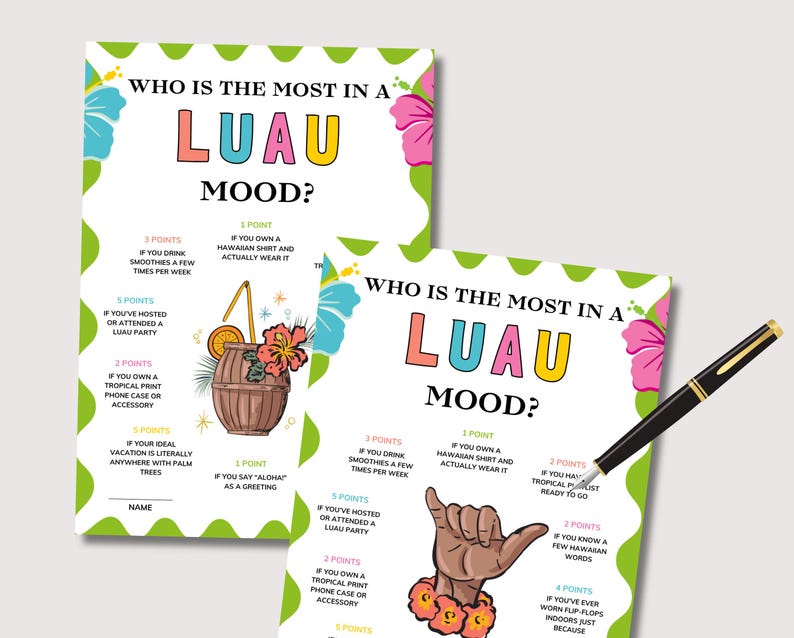 Luau Games Bundle, Luau Party Games for Kids Adults, Luau Friendly Feud ...
