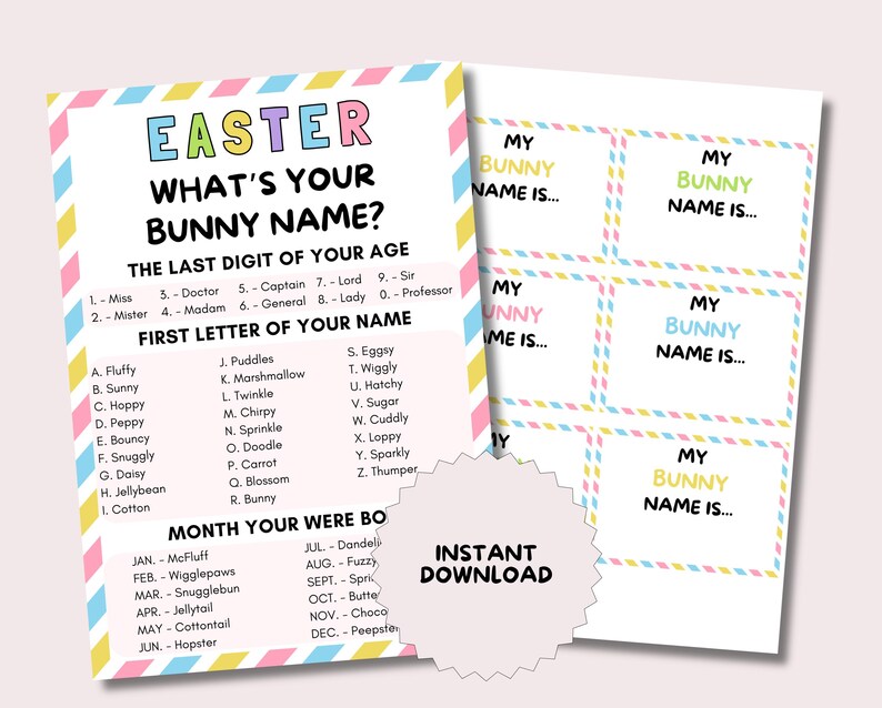 Easter Whats Your Bunny Name Game, Printable Easter Name Game, Easter ...