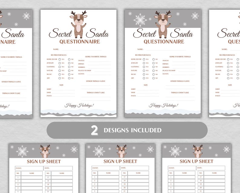 Secret Santa Questionnaire Printable, Secret Santa Survey, Short Office ...