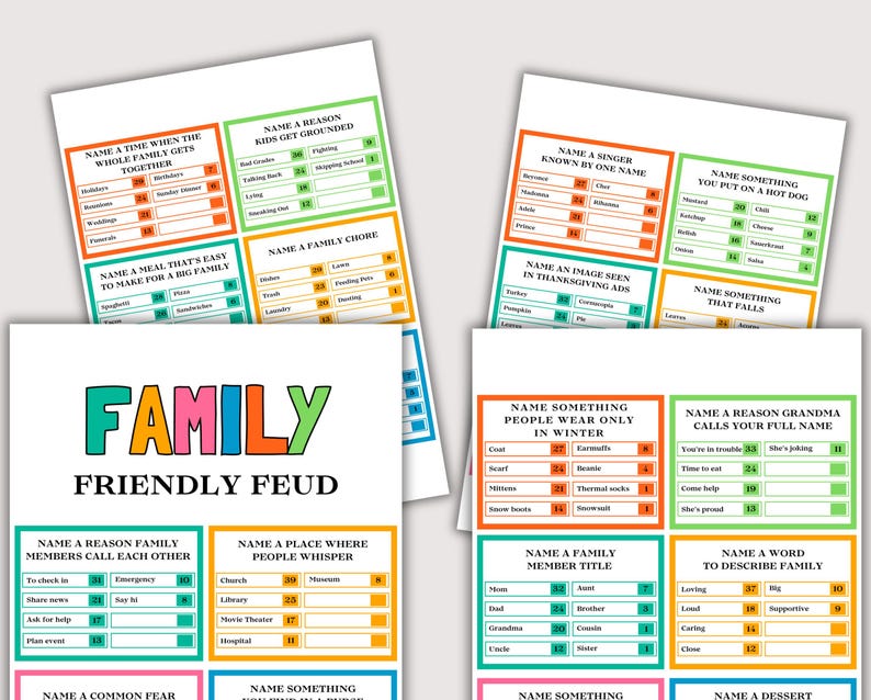 Family Feud Game, Fun Printable Family Reunion Game for Kids Adults ...