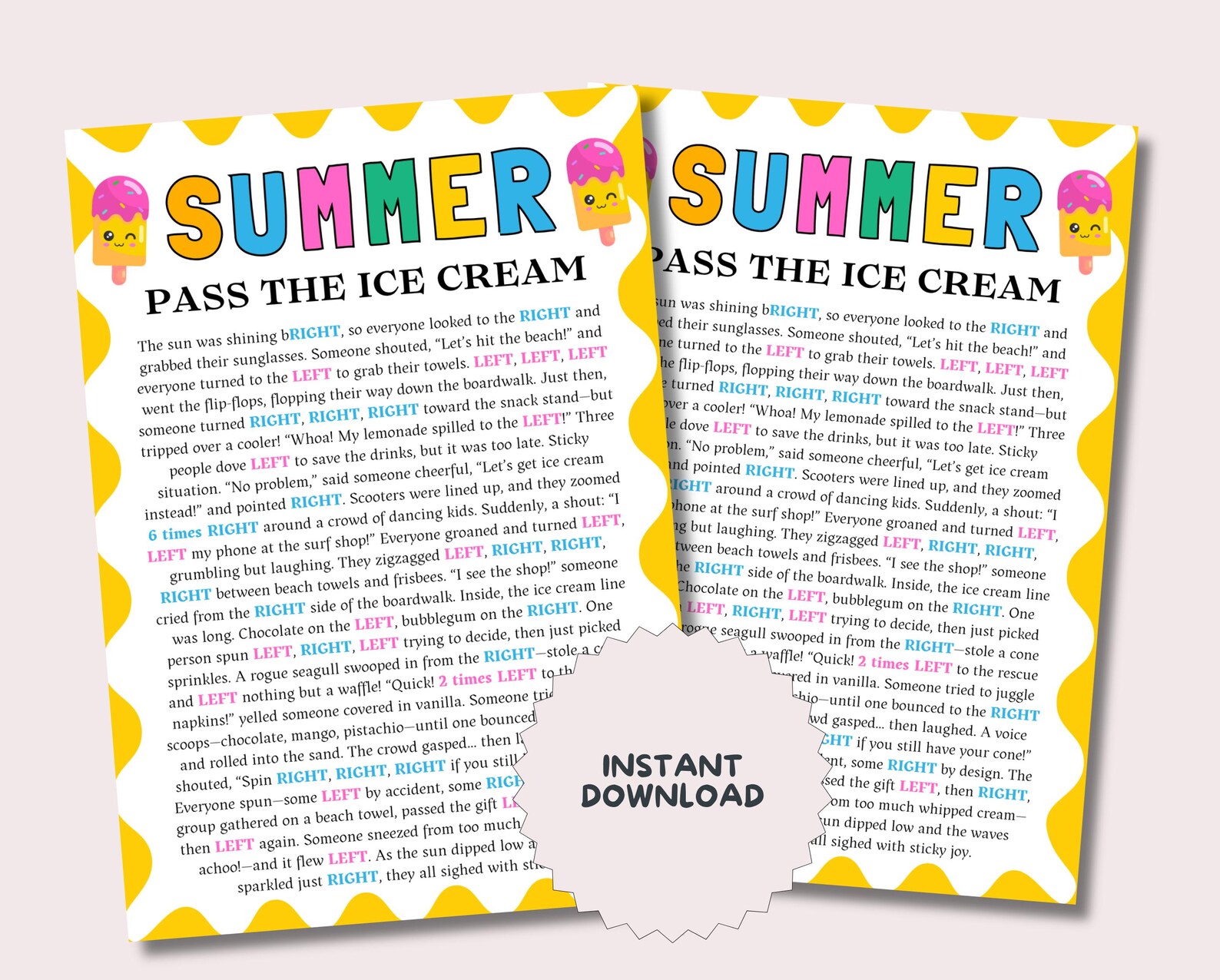 Pass the Ice Cream Game, Summer Left Right Game, Summer Party Games ...