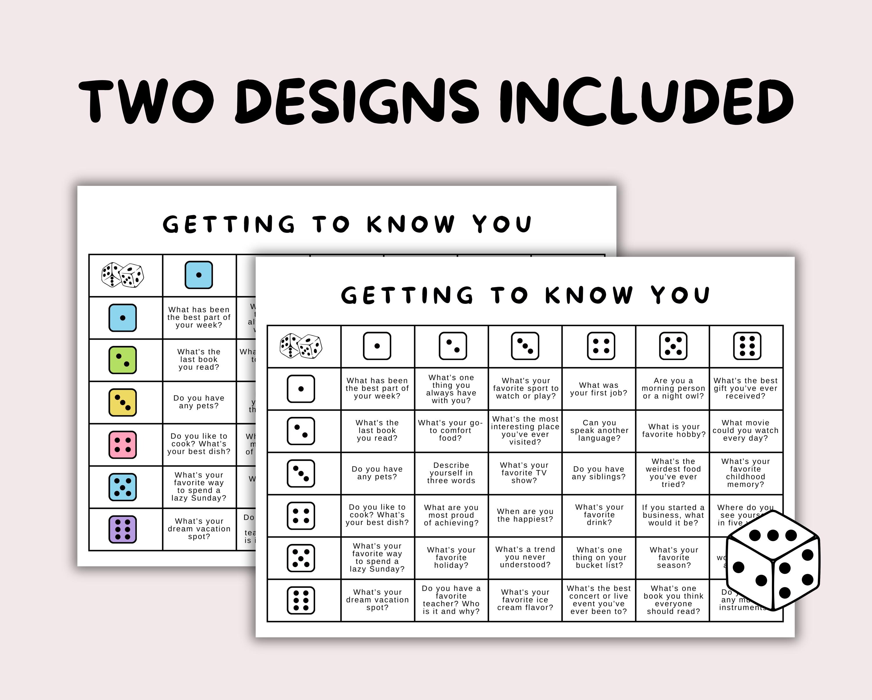 Dicebreaker Roll and Tell Game, Getting to Know You Game, Simple ...