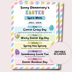 Easter Spirit Week Flyer Editable Template, Spring School Spirit Week ...