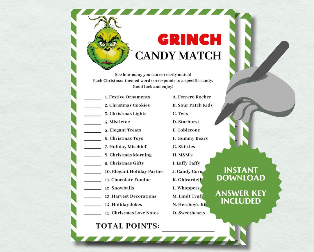 Grinch Candy Match Game, Funny Christmas Candy Match Game for Kids and ...