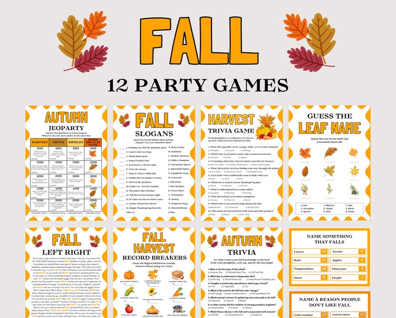 Fall Games Bundle, Funny Fall Games for Adults Kids Seniors, Autumn ...