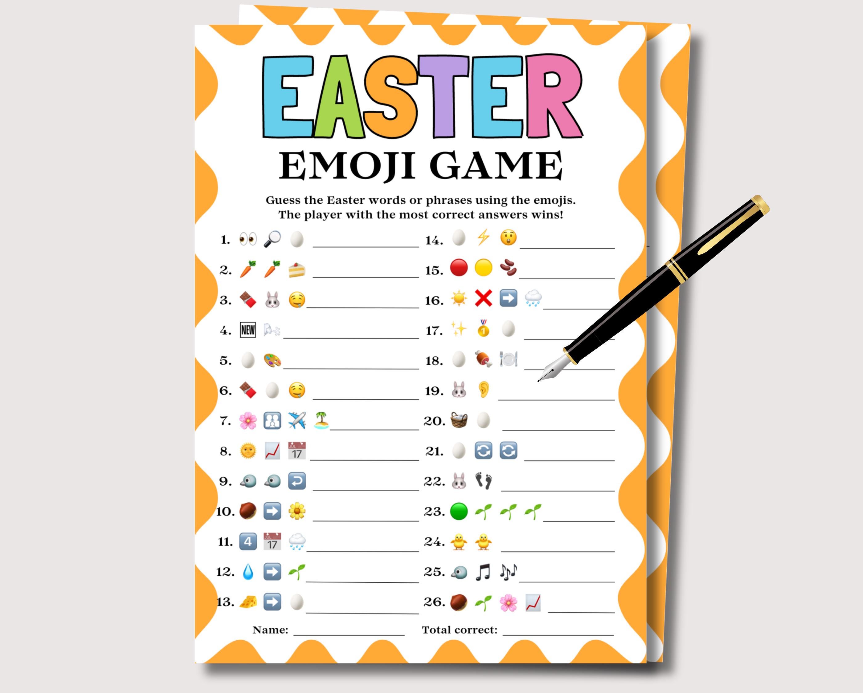 Easter Emoji Game, Fun Printable Family Easter Game for Adults Kids ...