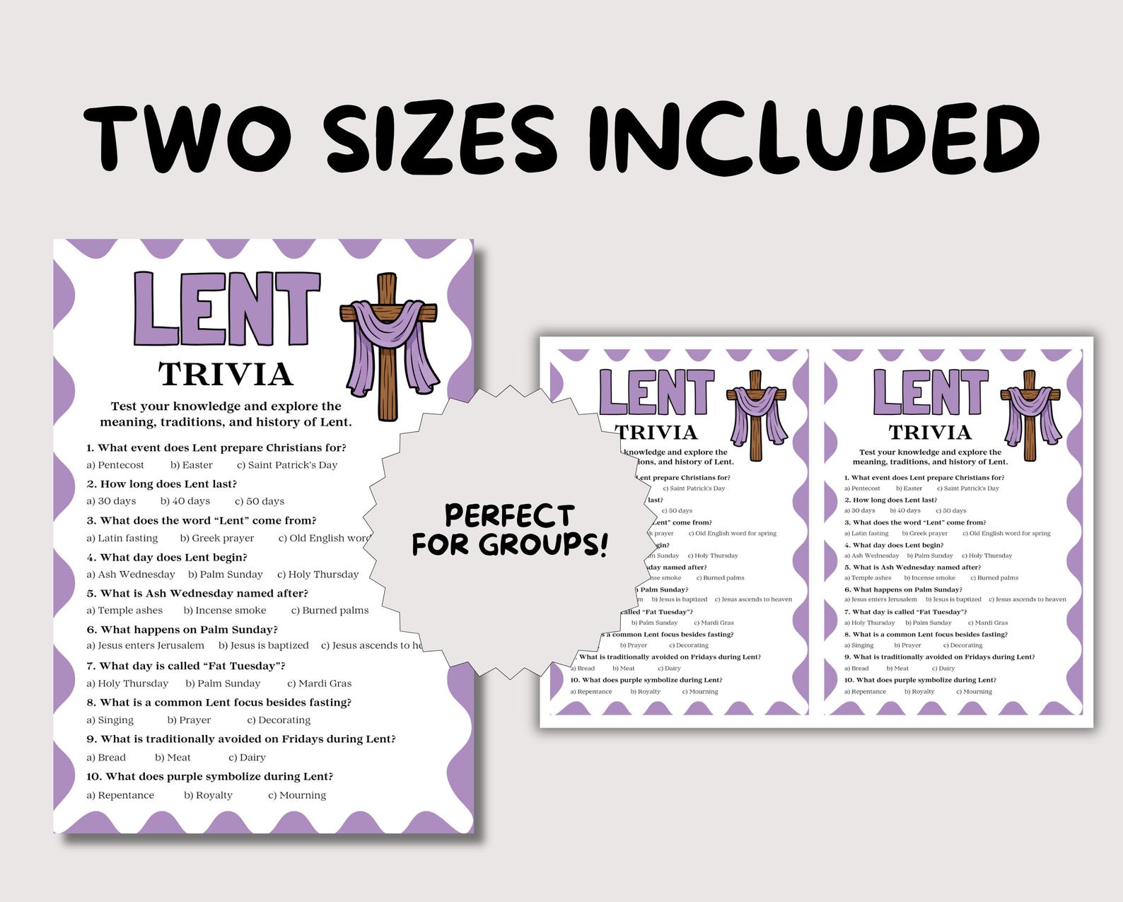 Lent Trivia Game, Fun Printable Lent Activity for Kids Adults, Ash ...