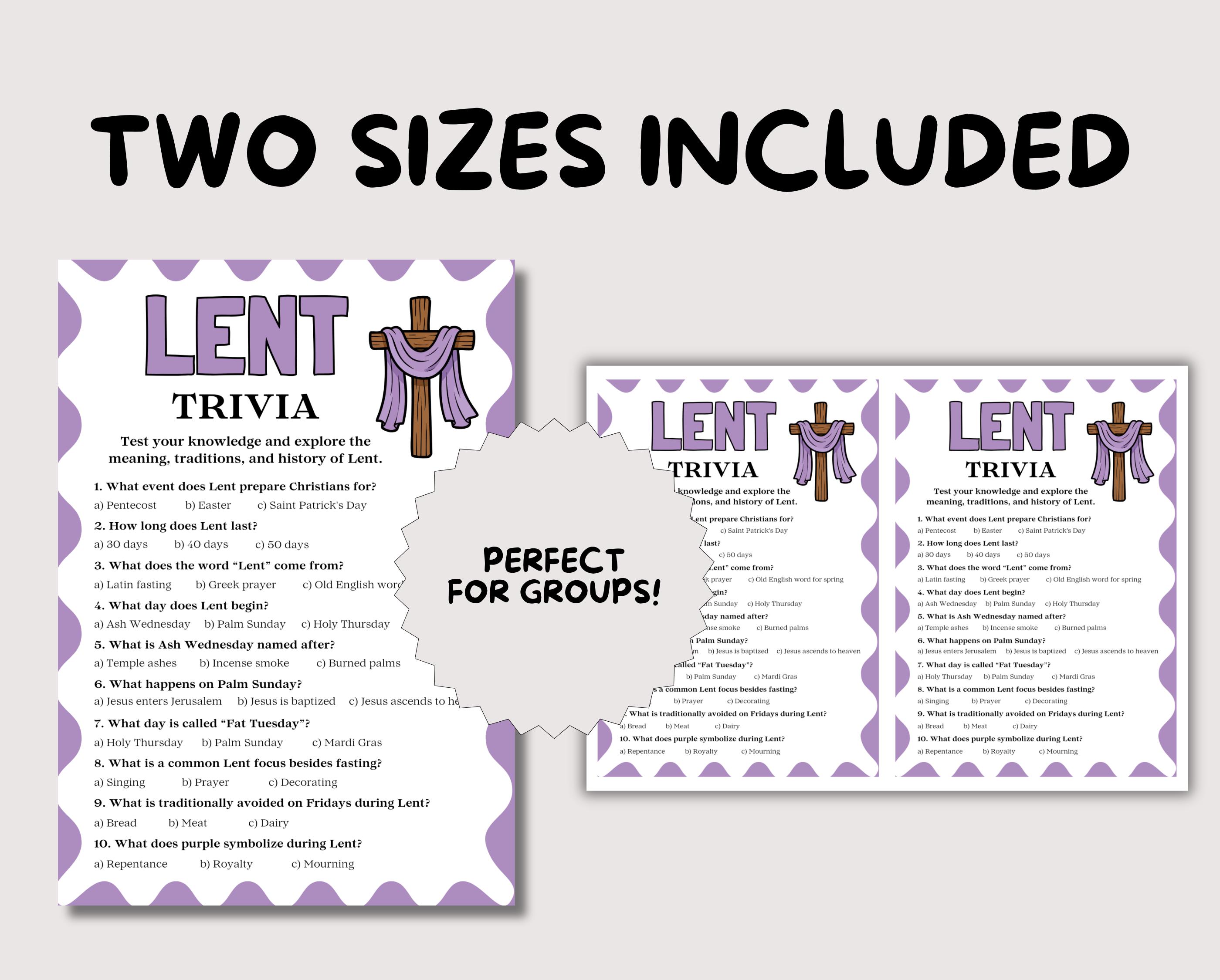 Lent Trivia Game, Fun Printable Lent Activity for Kids Adults, Ash ...