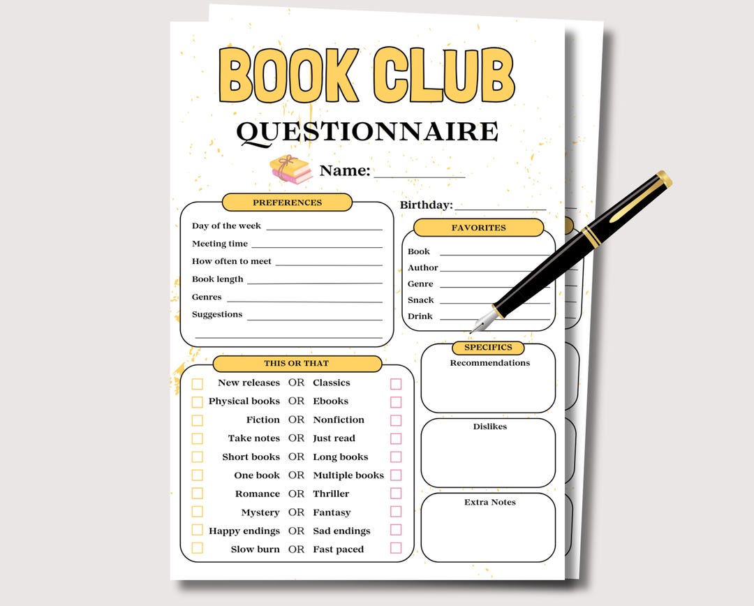 Book Club Questionnaire, Fun Printable All About Me Book Club Activity ...