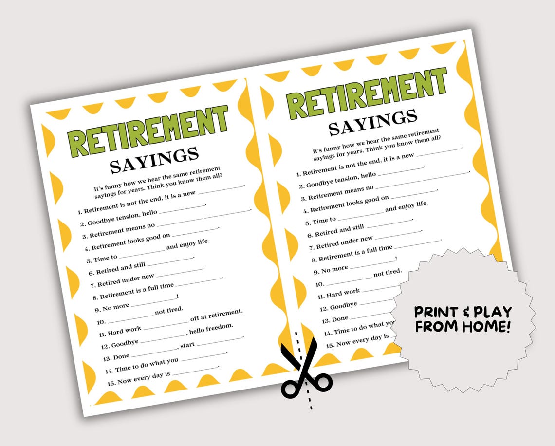 Retirement Sayings Game, Fun Printable Group Retirement Party Game ...