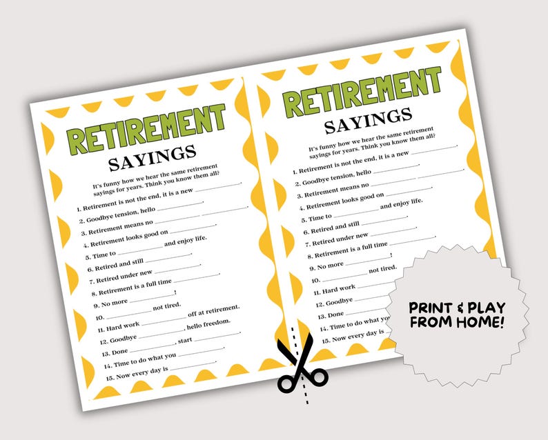 Retirement Sayings Game, Fun Printable Group Retirement Party Game ...